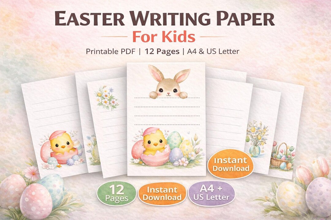 Easter Bunny & Chick Writing Paper Printable – 12 Pages, Lined and ...