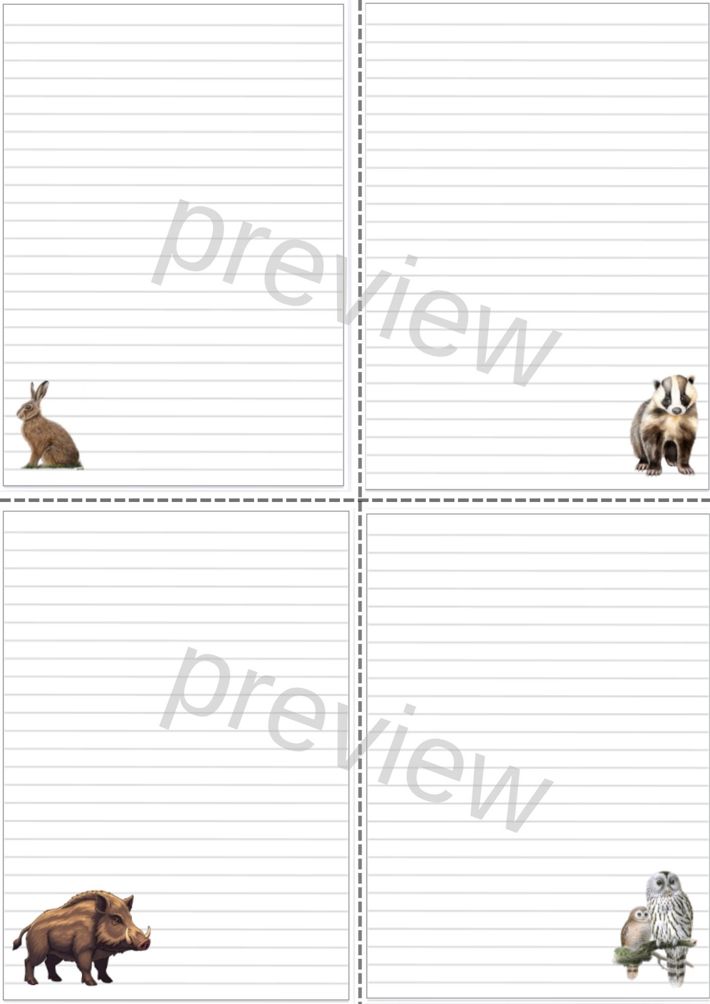 Forest Animals Writing Paper Printable, Kids Lined Stationery PDF, 24 ...