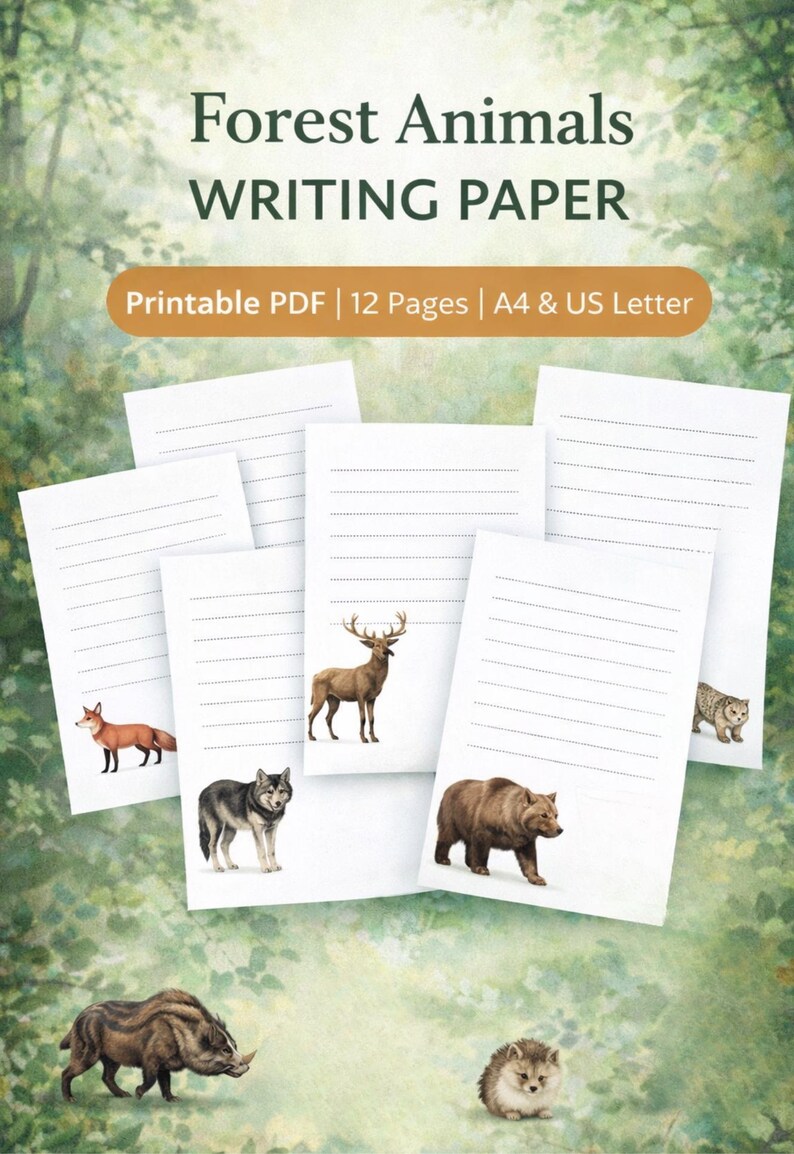 Forest Animals Writing Paper Printable 12 Lined Pages A4 and US Letter ...