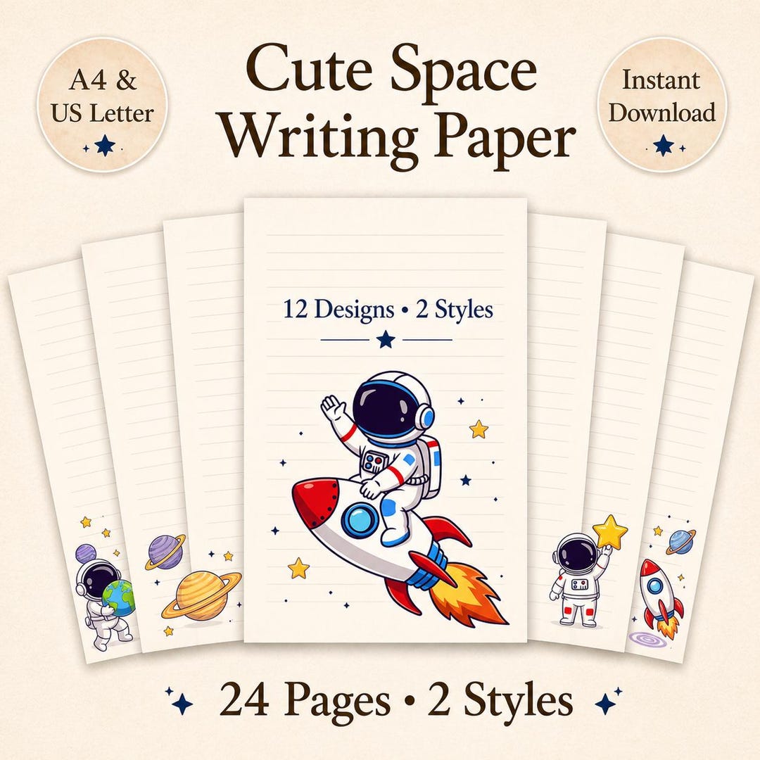 Space Writing Paper for Kids, Astronaut Printable Stationery, 12 ...