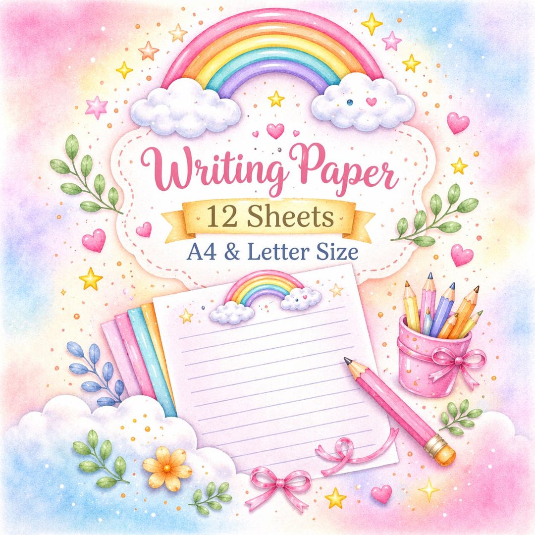 Printable Writing Paper for Kids, Rainbow Lined Paper, Preschool ...