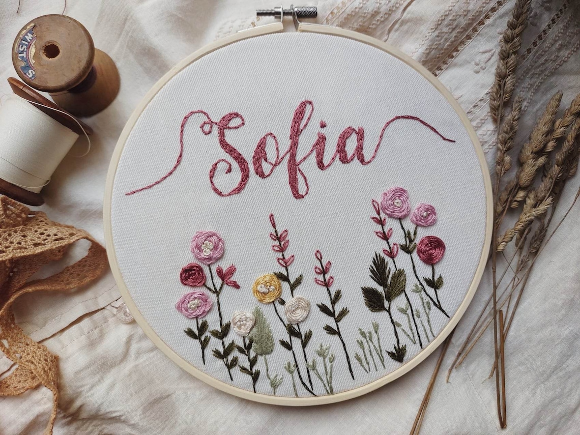 Custom Name Embroidery Hoop Floral Embroidery Baby Girl - Etsy
