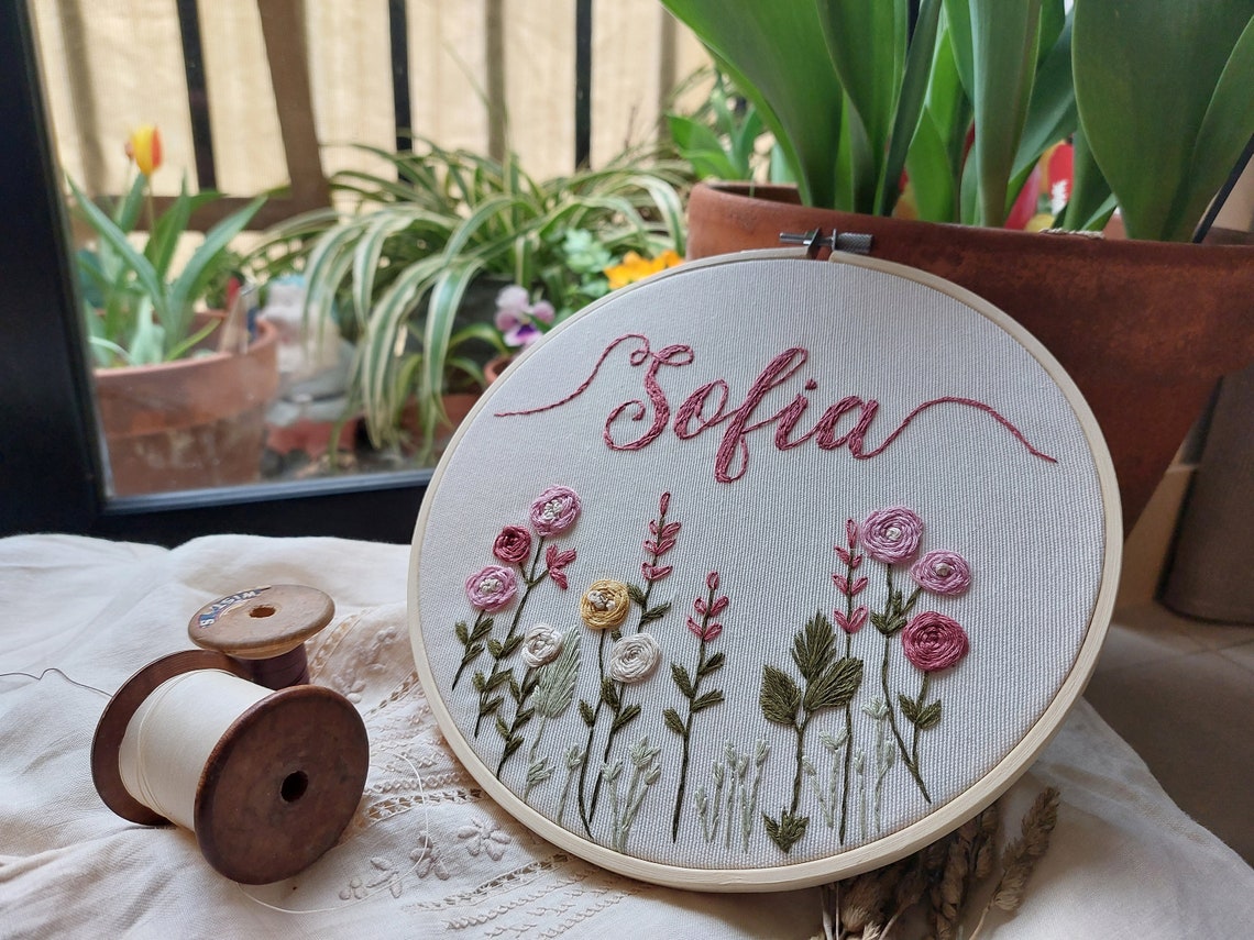 Custom Name Embroidery Hoop Floral Embroidery Baby Girl - Etsy