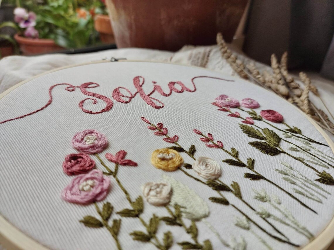 Custom Name Embroidery Hoop Floral Embroidery Baby Girl - Etsy