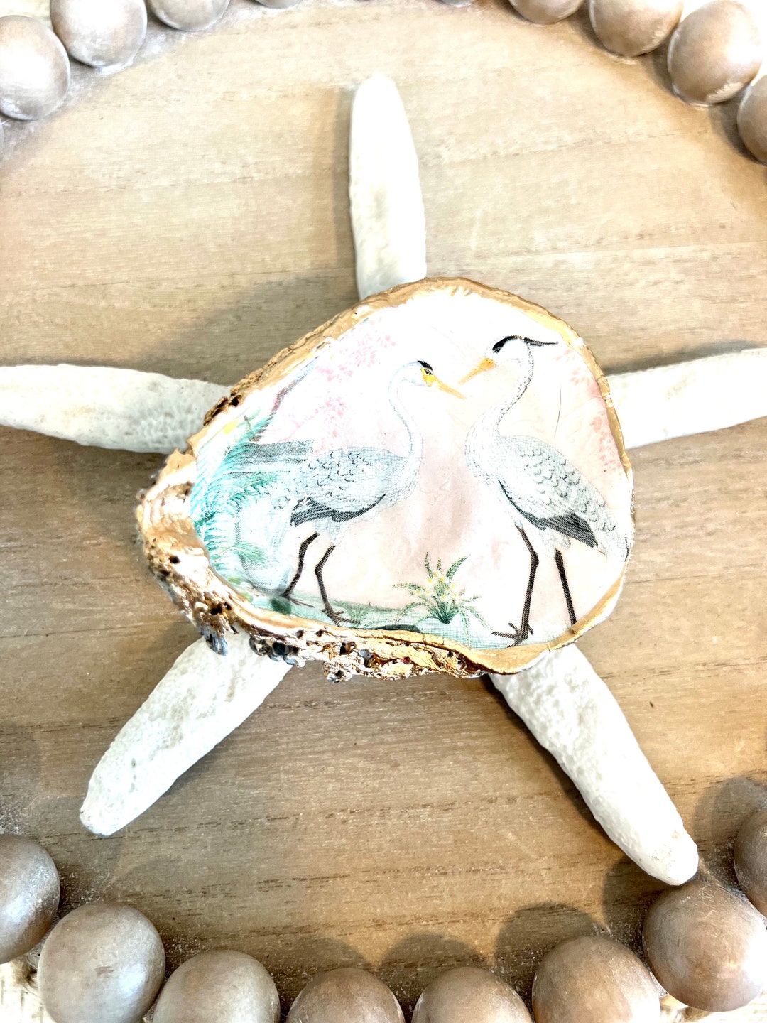 Bridal Shower Favor Pink Crane Shell Dish. Decoupaged Shell Jewelry ...