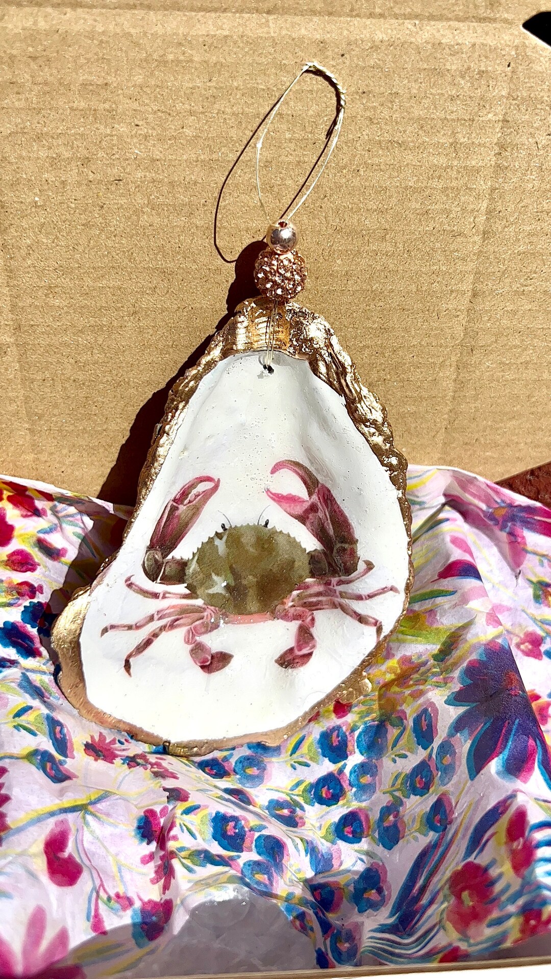 Watercolor Red Crab Oyster Shell Ornament. Red Crab Christmas Ornament ...