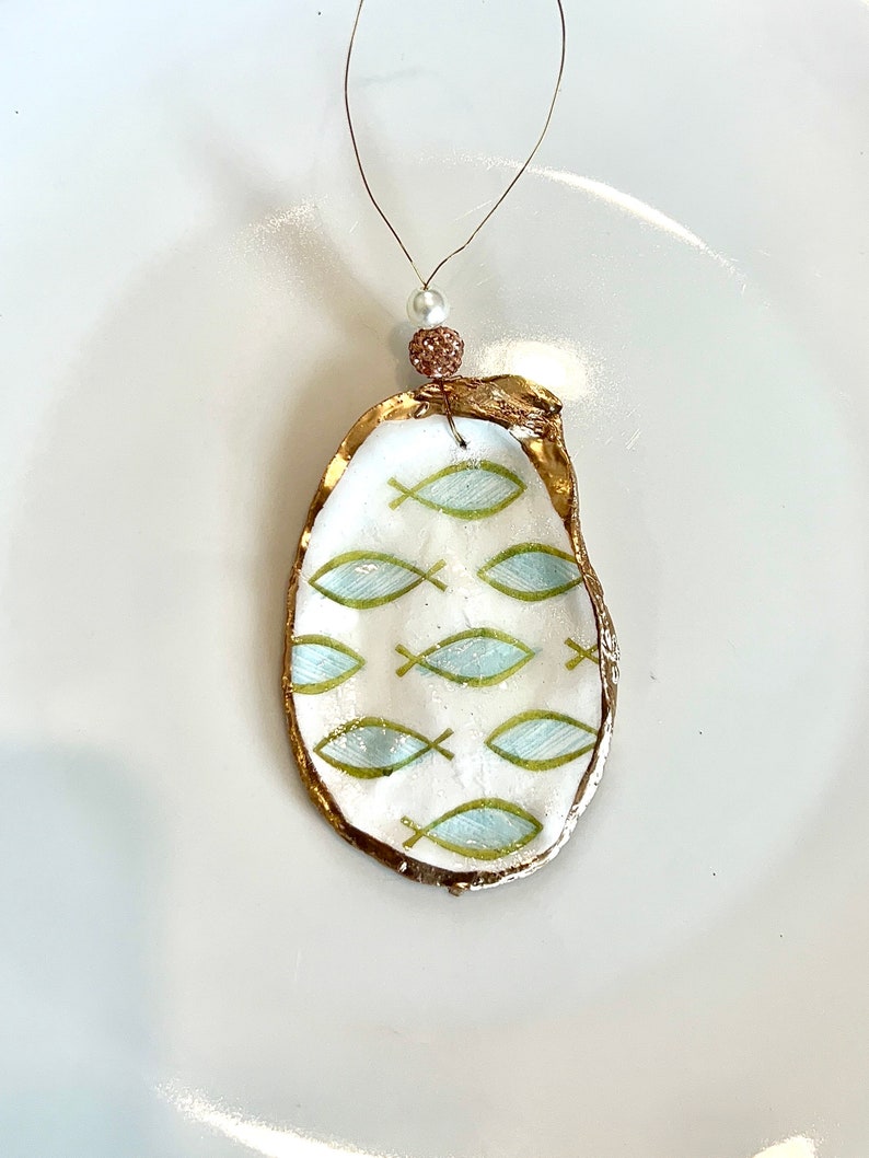 Christian Fish Symbol Ornament. Oyster Shell Christmas Ornament. Holy ...