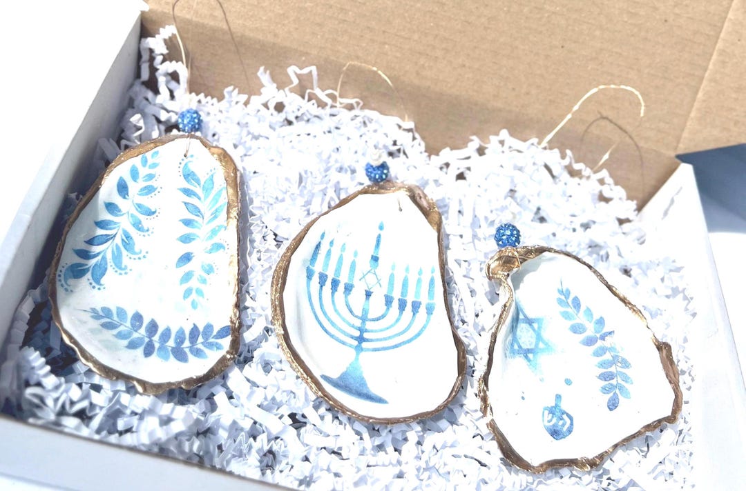 Hanukkah Oyster Shell Ornament Gift Set. Hanukkah Bush Ornament. Jewish ...