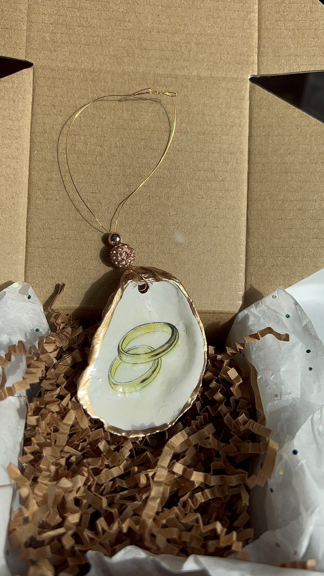 Wedding Rings Ornament. Engagement Shell Christmas Ornament. Oyster ...
