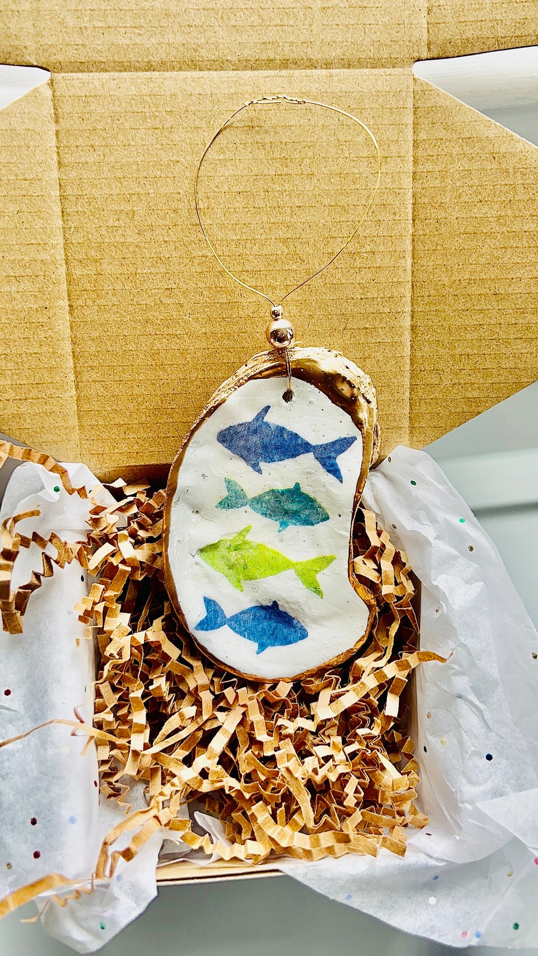 Tropical Fish Shell Ornament. Fish Decoupaged Oyster Shell Ornament ...