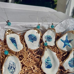 Navy Blue and Aqua Shell Ornament Set. Navy Shell Ornaments Set ...