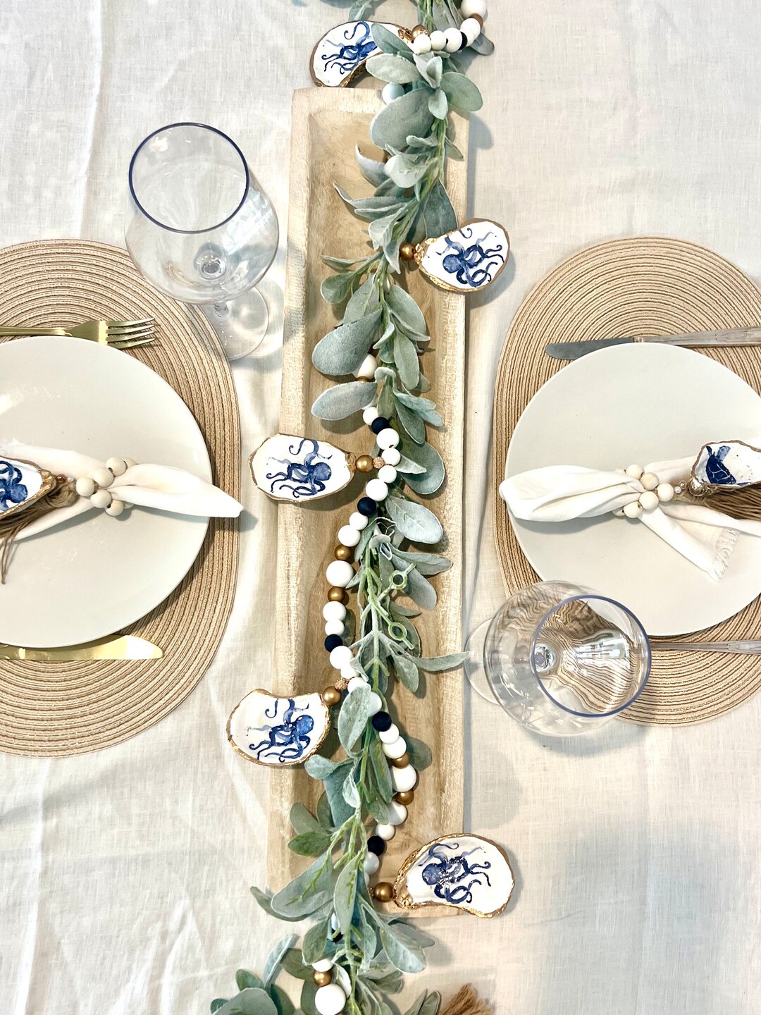 Christmas Beach Tree Shell Garland Navy and White Nautical Decor for ...