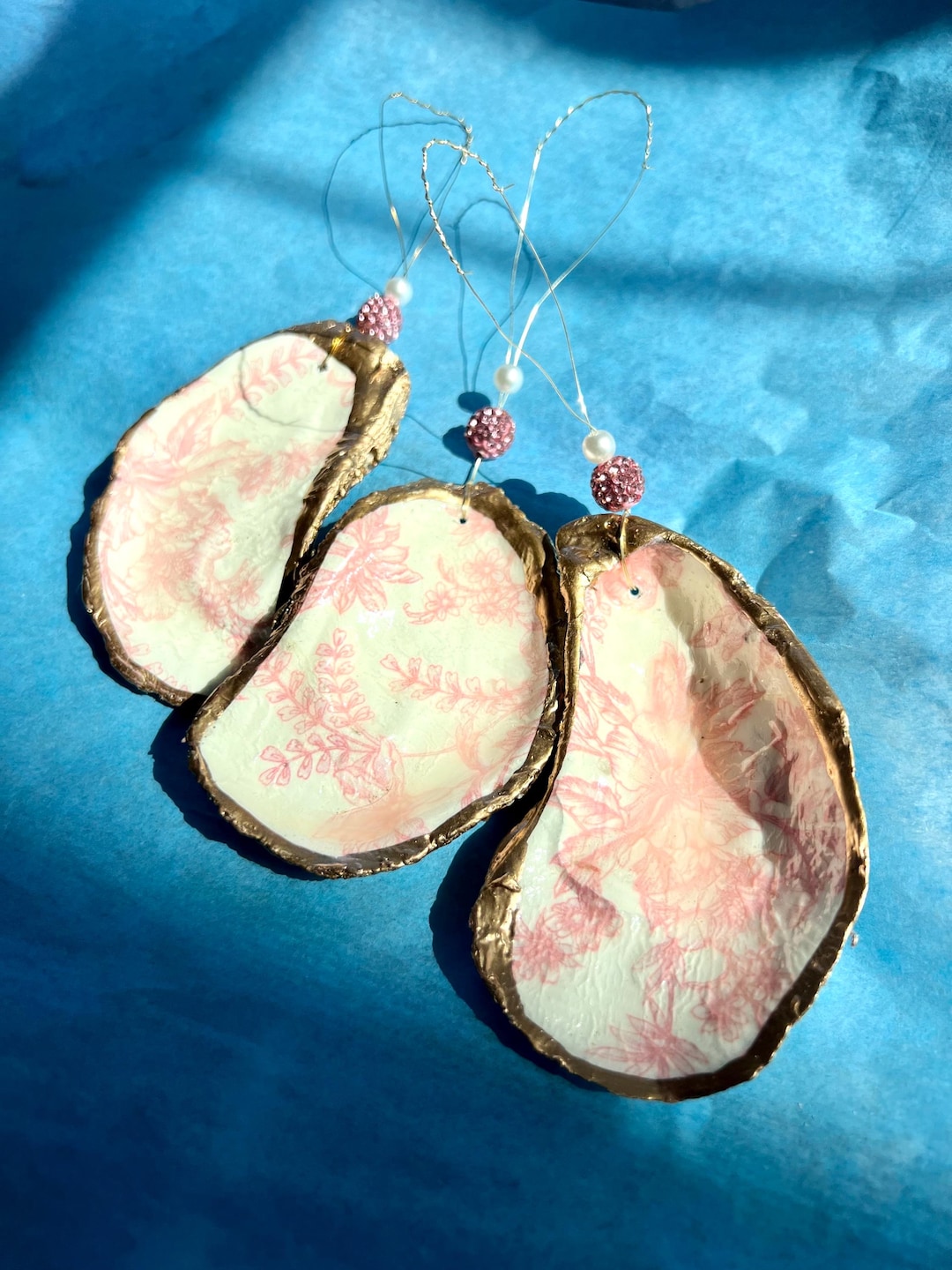 Pink Toile Christmas Ornament. Pink Shell Ornament. Cottage Core Pink ...