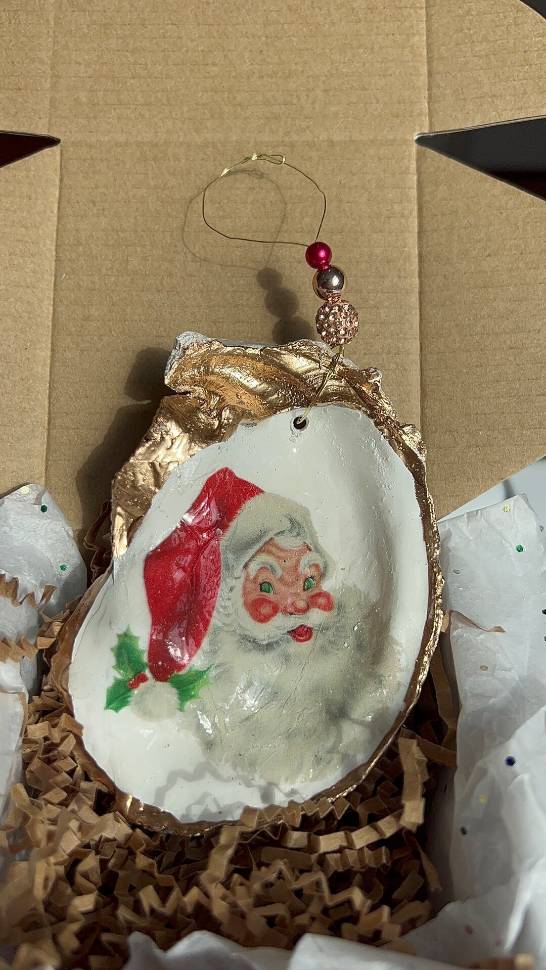 Large Jolly Santa Christmas Ornament. Santa Oyster Shell Ornament. Old ...