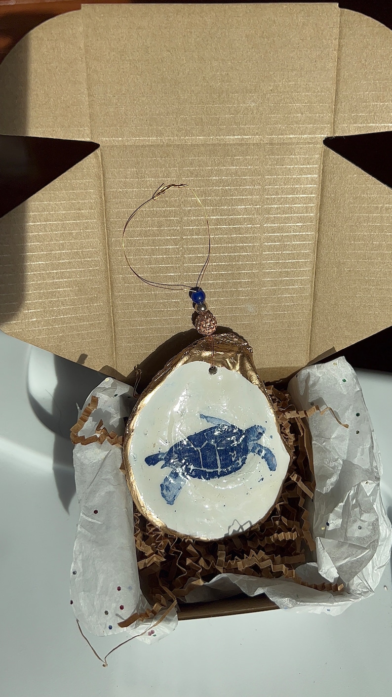 Navy Blue Elegant Sea Turtle Ornament. Beautiful Sea Turtle Oyster ...