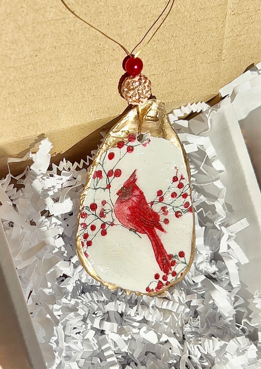Cardinal & Red Berries Christmas Memorial Ornament. Cardinal Shell ...