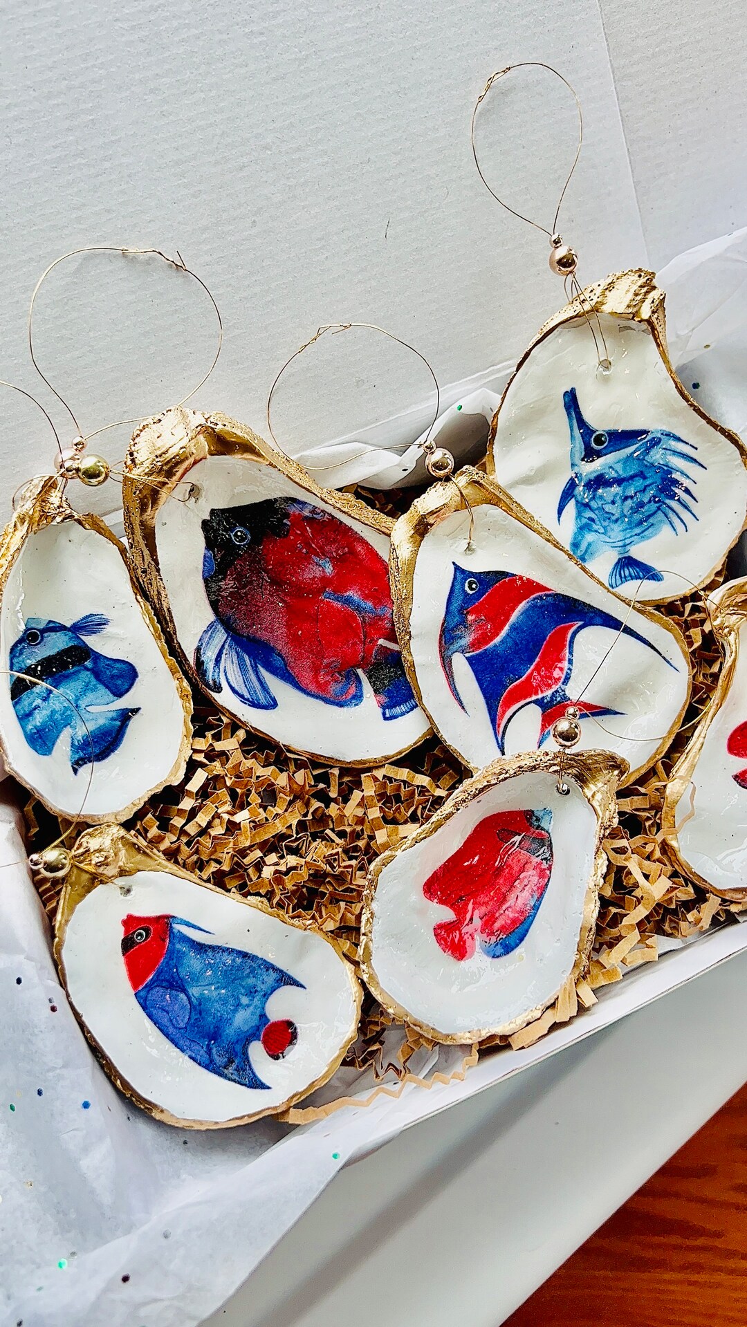 Tropical Fish Shell Ornament Gift Set. Fish Ornaments Set. Fisherman’s ...