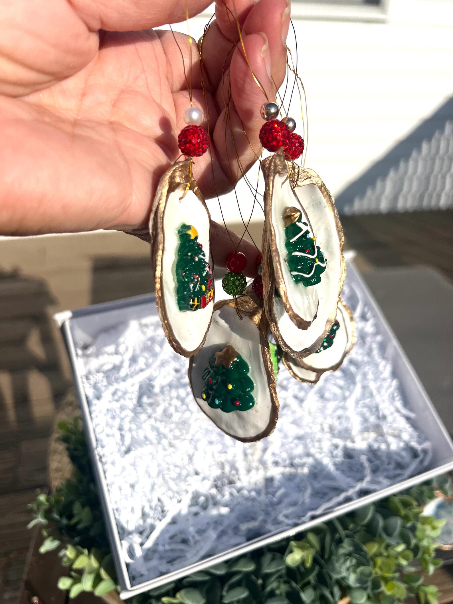 Coastal Christmas Tree Oyster Ornament. Oyster Shell Christmas Ornament ...
