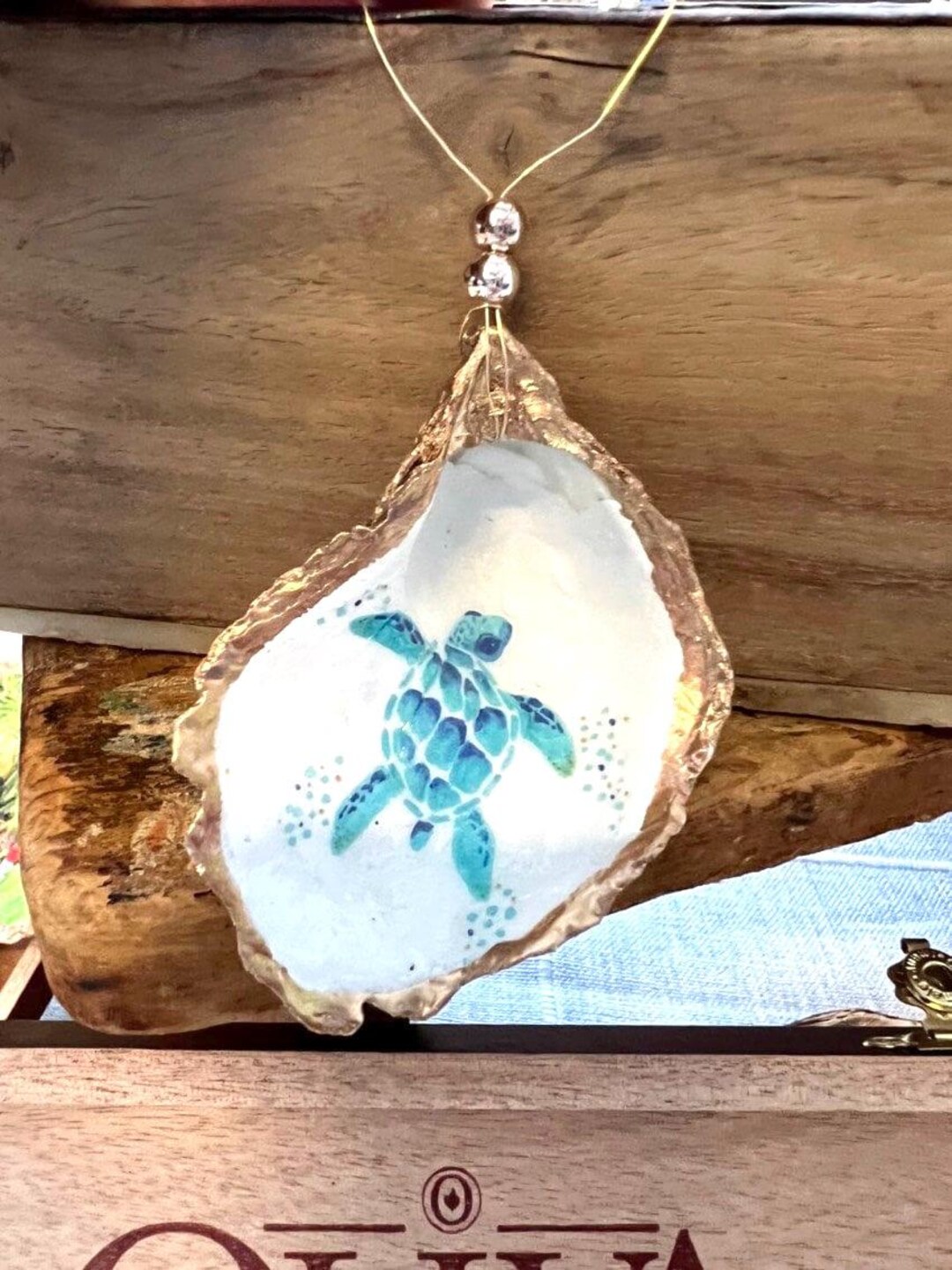 Sea Turtle Decoupaged Oyster Shell Christmas Ornament. Sea Turtle ...
