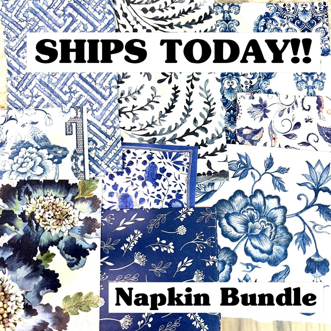 BLUE & WHITE DECOUPAGE Napkin Bundle|christmas Craft Activity|wedding ...