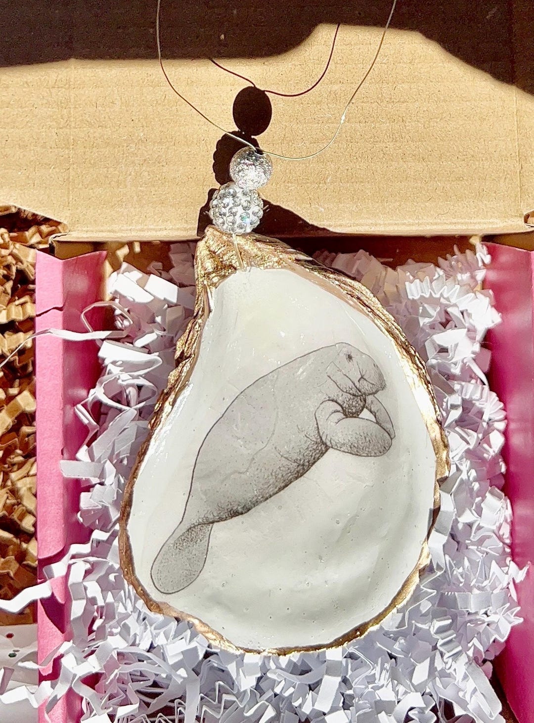 Manatee Oyster Shell Ornament. Manatee Shell Christmas Ornament ...