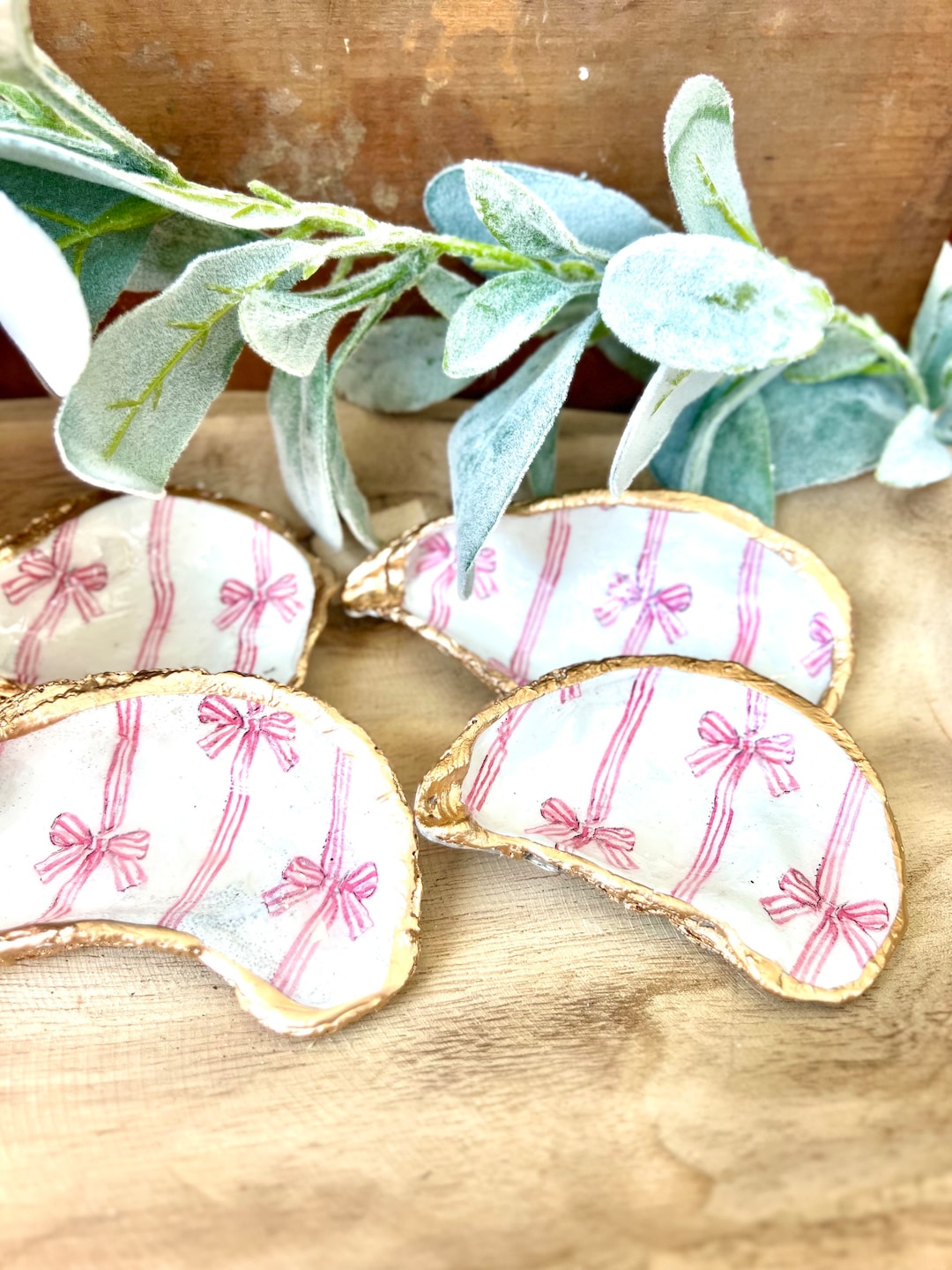 PINK BOWS Baby Shower Favor Coquette Shell Dish. Oyster Ring Dish Pink ...