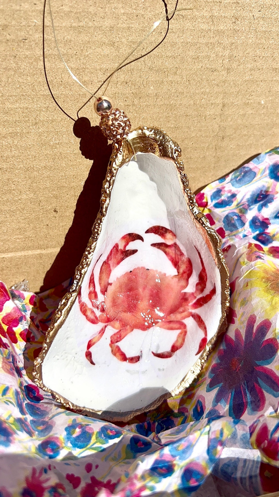 Red Crab Oyster Shell Ornament. Crab Party Favor. Crab Christmas ...