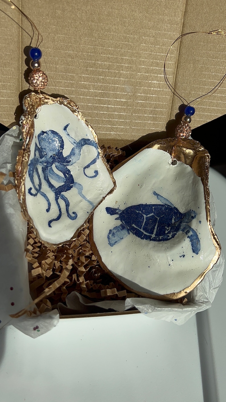 Navy Blue Elegant Sea Turtle Ornament. Beautiful Sea Turtle Oyster ...