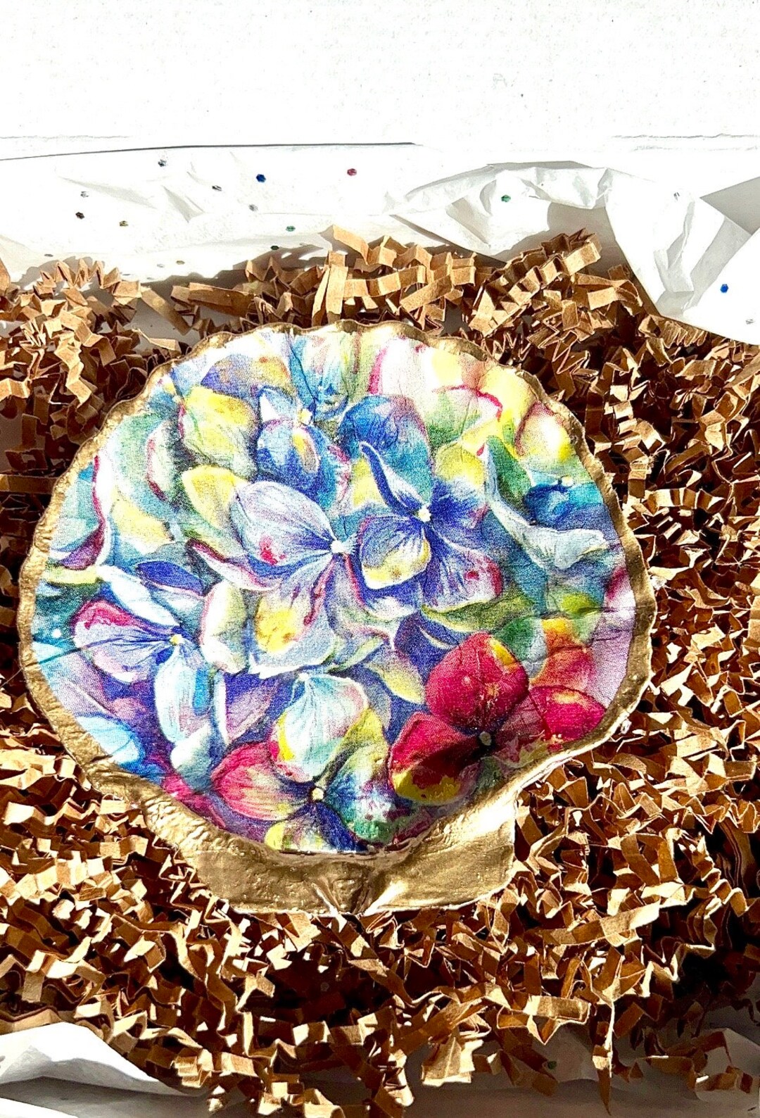 Hydrangea Shell Ring Dish. Decoupaged Scallop Shell Jewelry Dish ...
