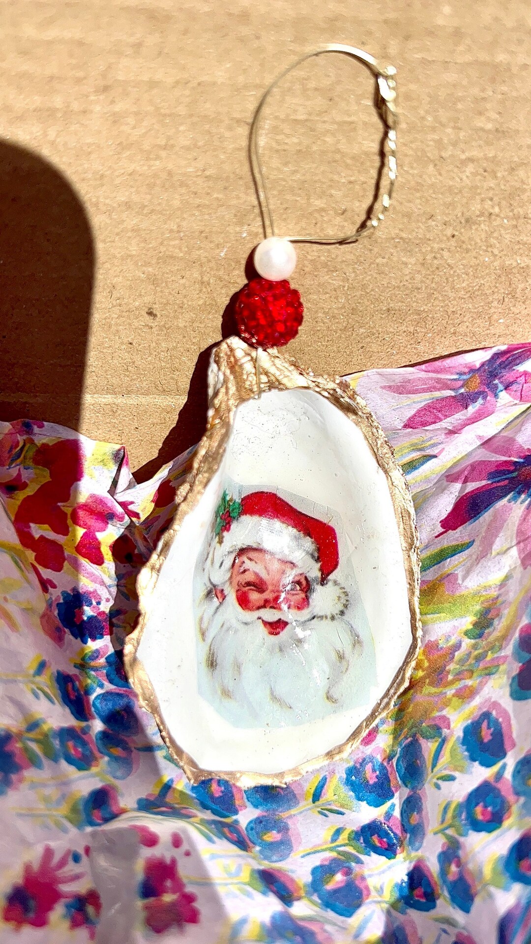 Fun Cute Winking Santa Shell Ornament/santa Oyster Shell Ornament ...
