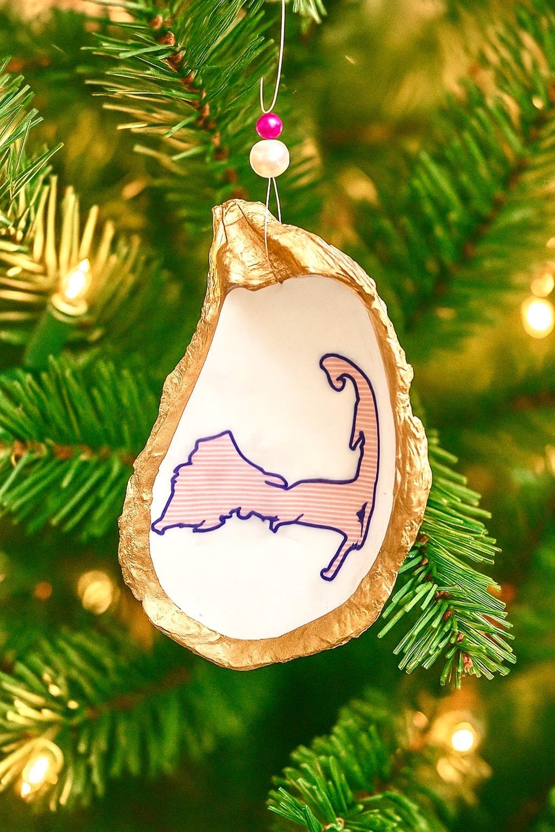 PINK CAPE COD Oyster Shell Christmas Ornament. Cape Cod Map Christmas ...