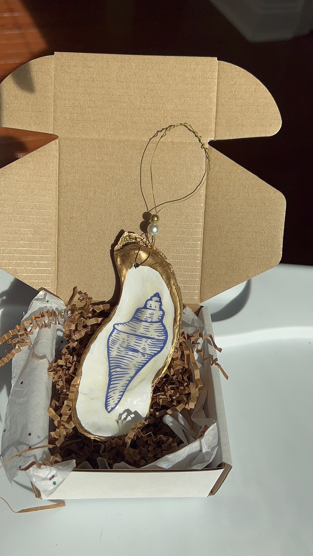 Blue and White Conch Shell Ornament. Navy Blue Shell Ornament ...