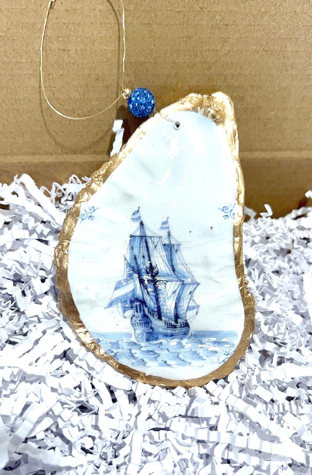 Delft Dutch Shell Ornament. Delft Ship Ornament. Delft Christmas ...
