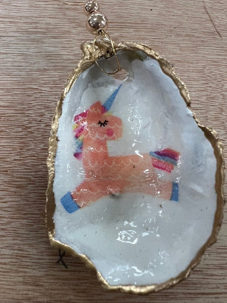 Unicorn Oyster Shell Ornament. Seashell Christmas Ornament. Unicorn ...