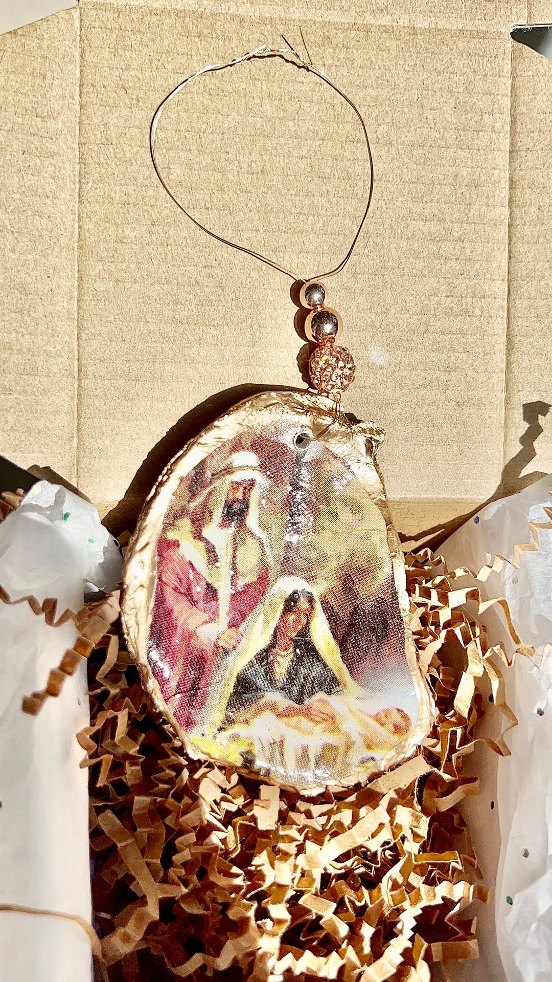 Nativity Scene Ornament. Baby Jesus Oyster Shell Christmas Ornament ...