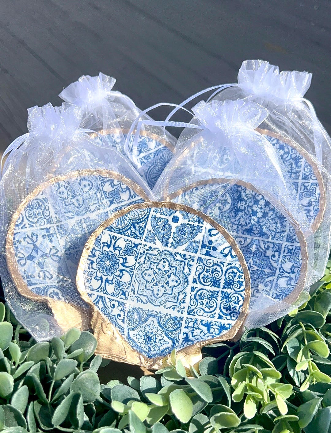Mediterranean Blue Tile Party Favor Decoupaged Shell Dish. Amalfi Italy ...