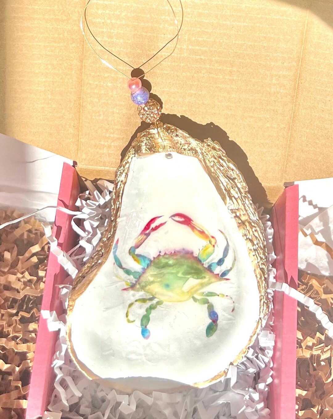Crab Oyster Shell Ornament. Rainbow Crab Christmas Ornament. Beachy ...