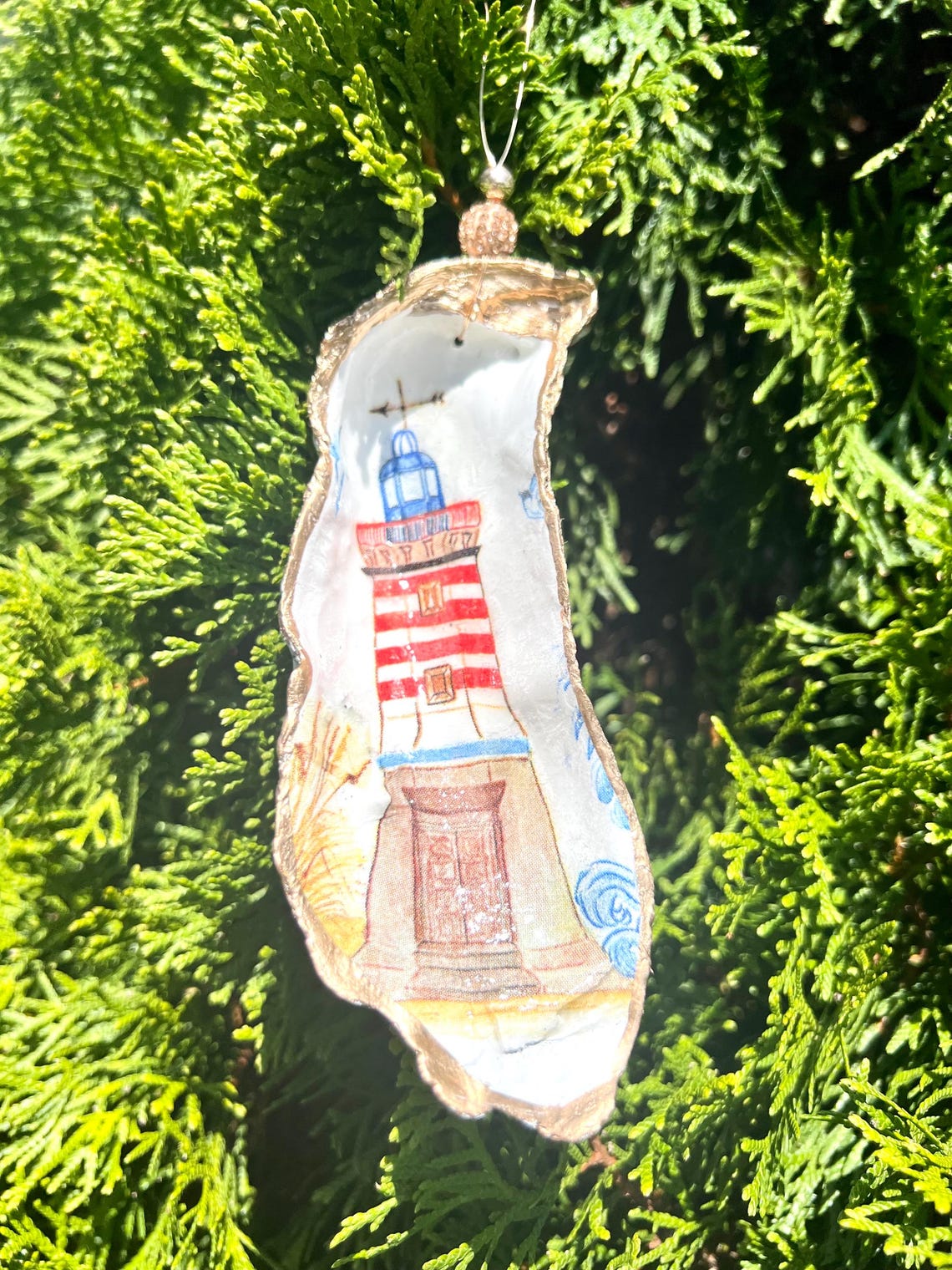 Lighthouse Oyster Ornament. Nautical Shell Ornament Set. Nautical Party ...