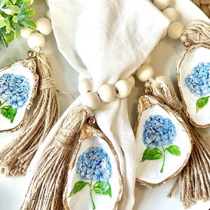 BLUE HYDRANGEA Event Favor Set Coastal Ring Dish Favor & Shell Napkin ...