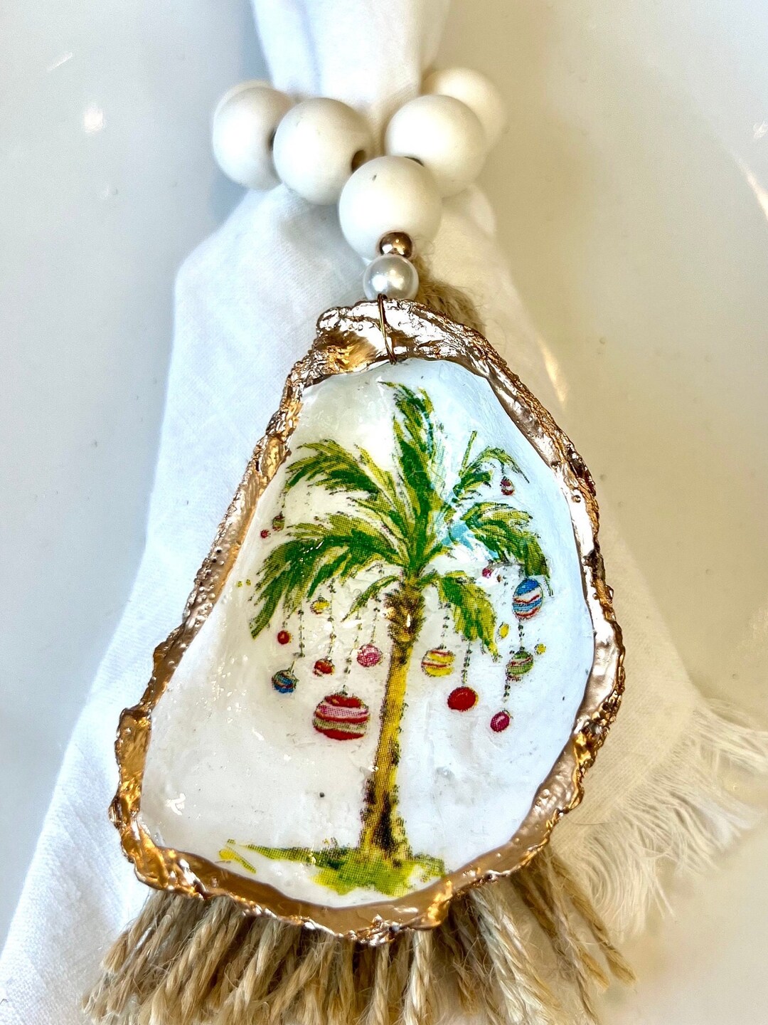 Palm Tree Shell Napkin Ring Merry Beachmas Christmas Dinner. Deck the ...