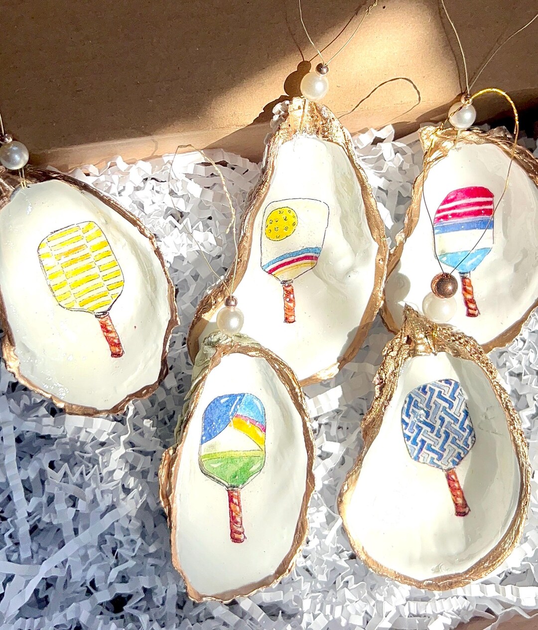 Pickleball Ornament Gift Set. Preppy Pickleball Shell Ornament ...