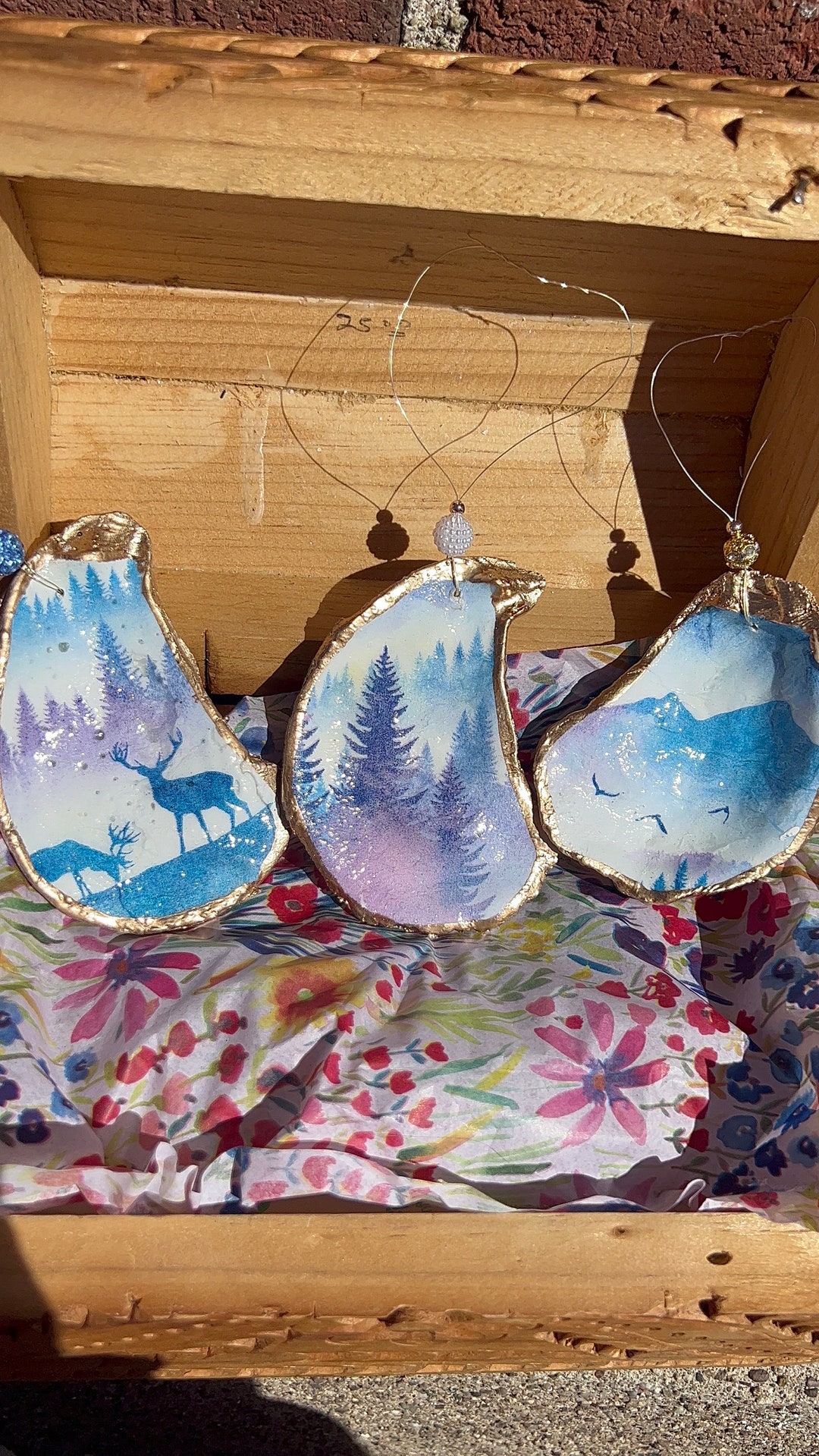 Blue & White Winter Snowy Mountains Ornament Gift Set. Snowy Wildlife ...