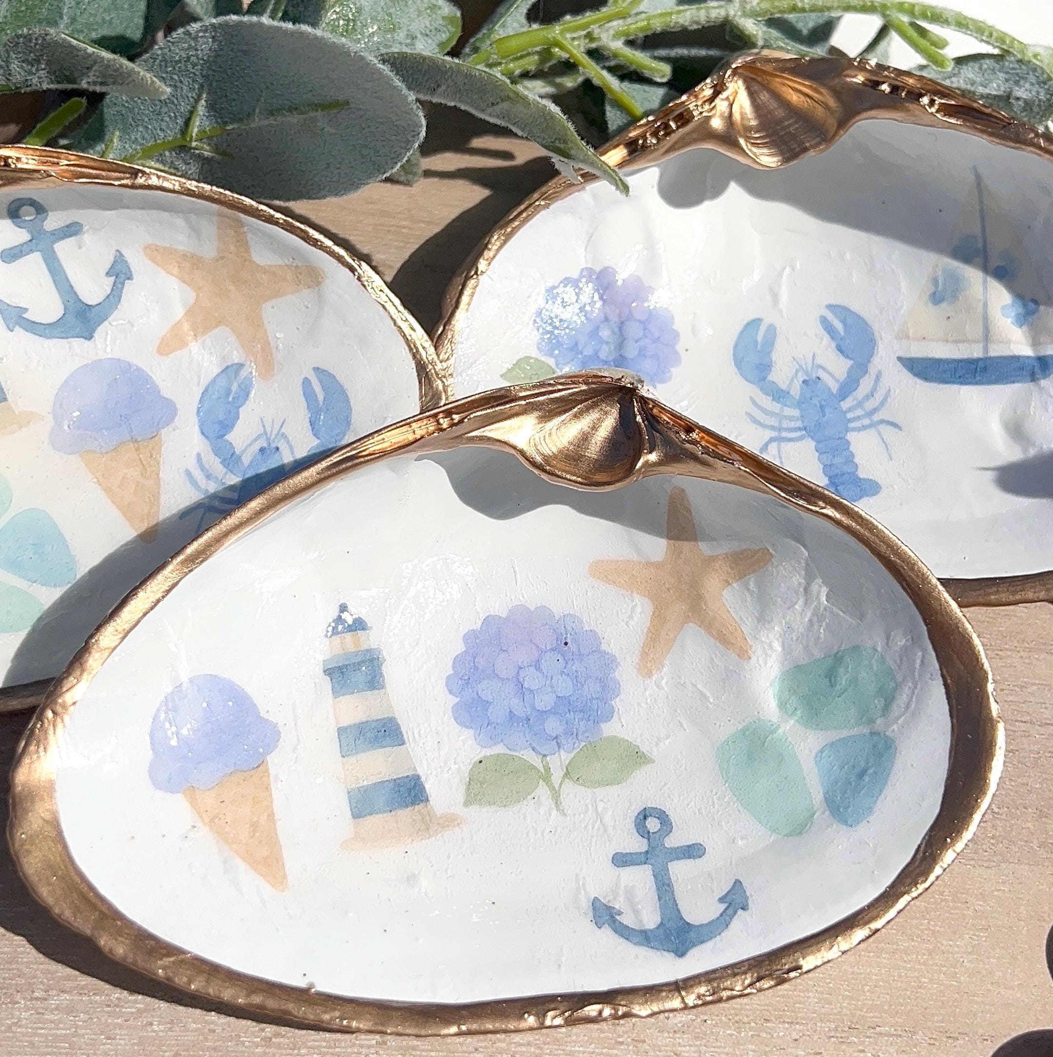 Coastal Coquette Shell Jewelry Dish - Decoupaged Shell Tray Coastal ...