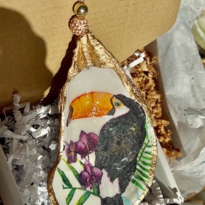 Toucan Ornament. Toucan Shell Christmas Ornament. Oyster Shell ...