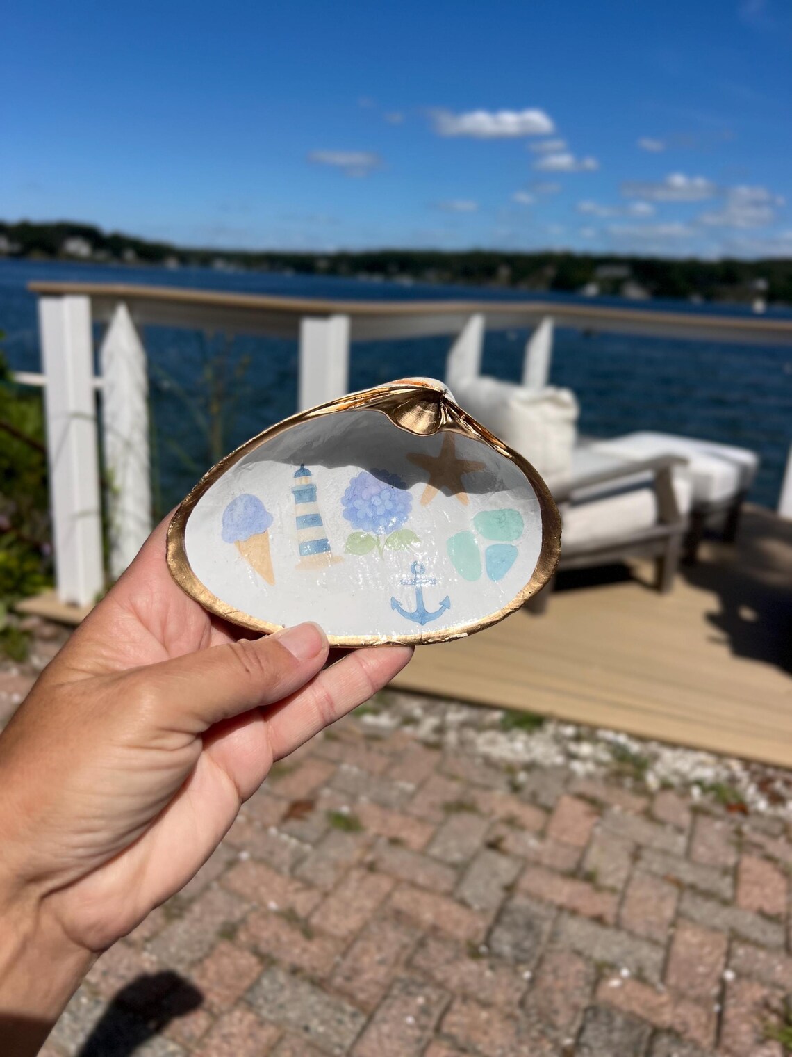 Coastal Coquette Shell Jewelry Dish - Decoupaged Shell Tray Coastal ...