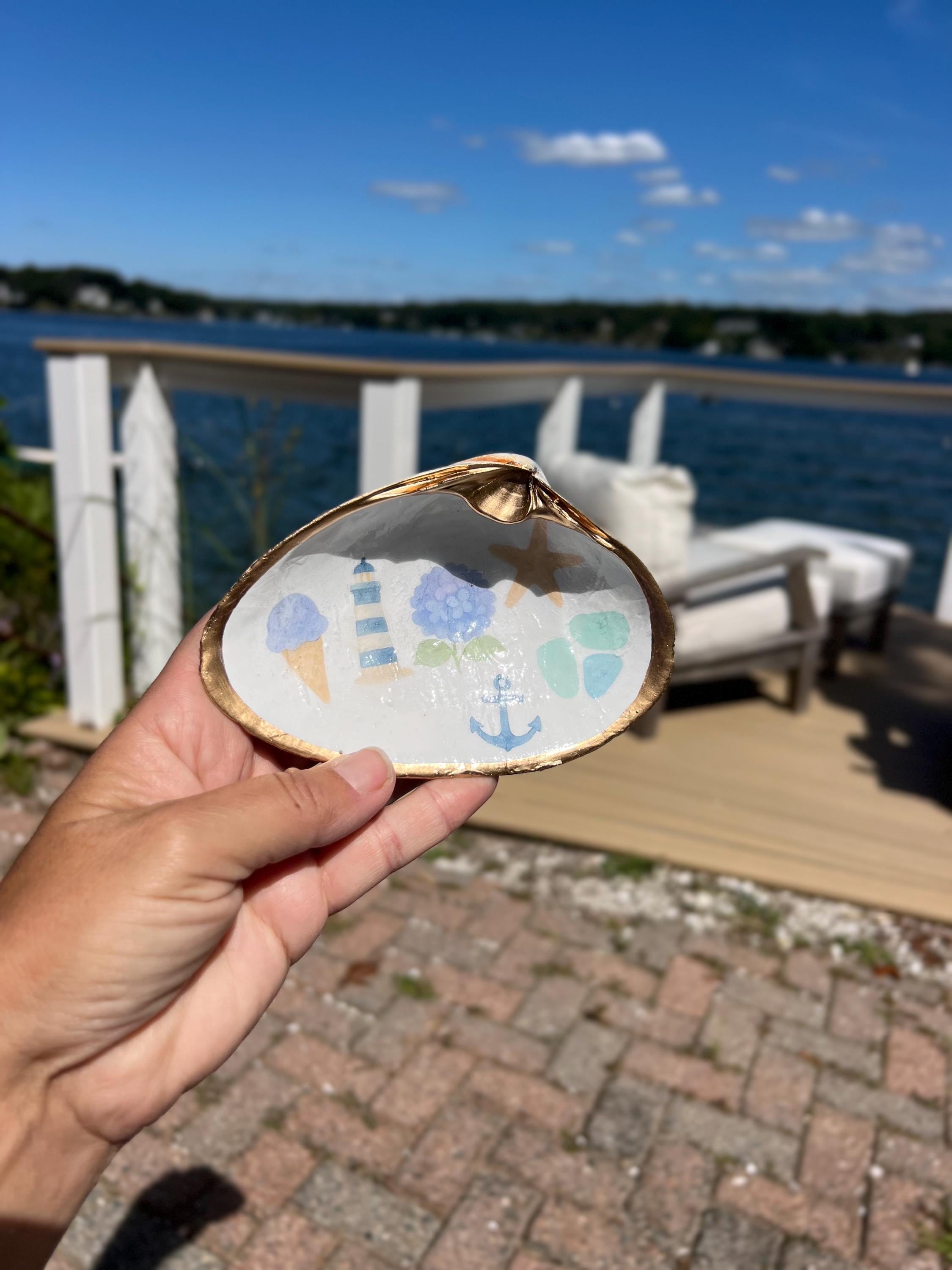 Coastal Coquette Shell Jewelry Dish - Decoupaged Shell Tray Coastal ...