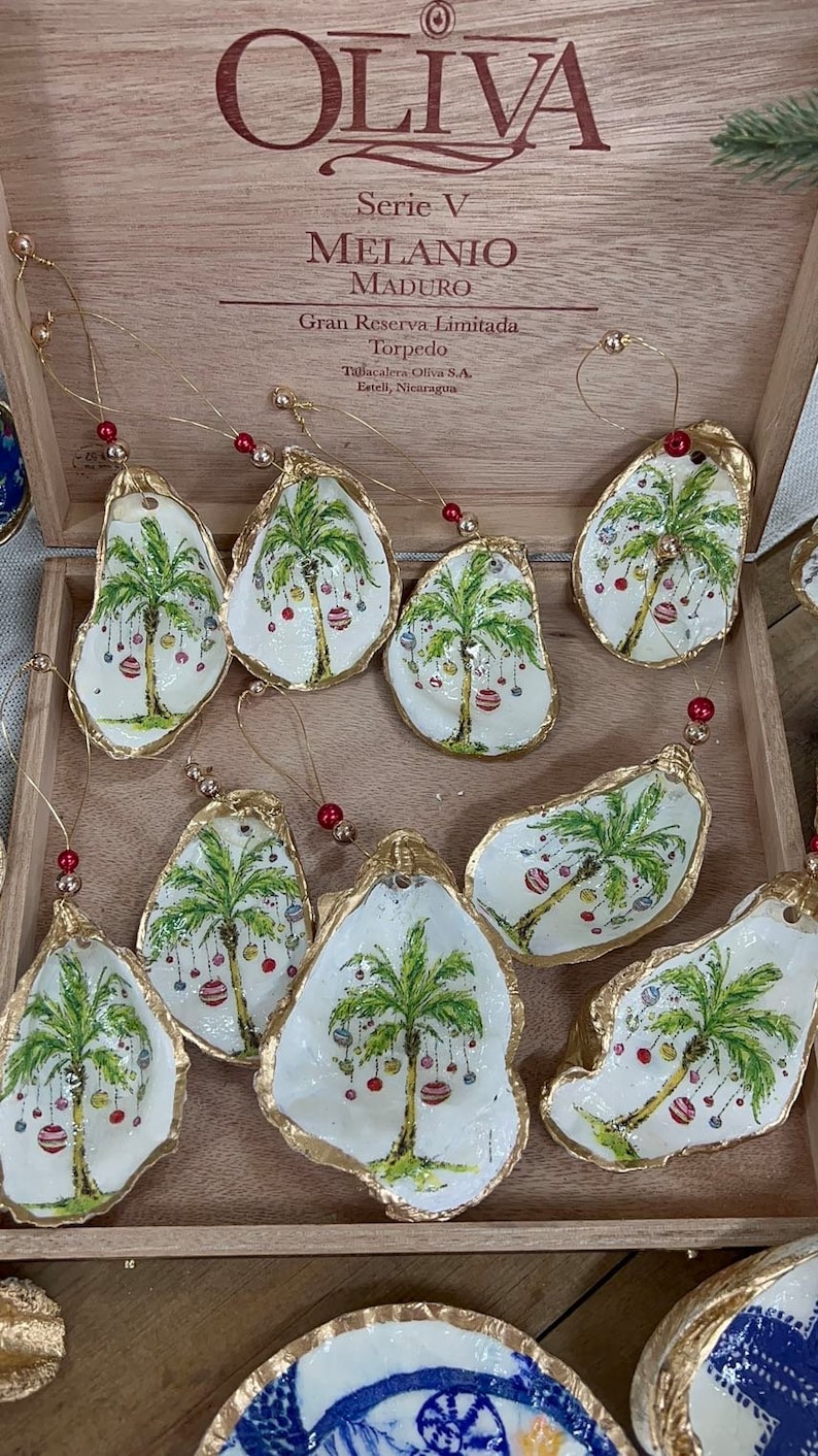 Palm Tree Oyster Shell Ornament. Seashell Christmas Ornament. - Etsy