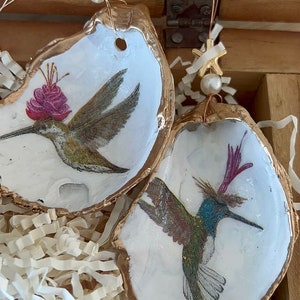 Hummingbird Ornament Set. Hummingbird Christmas Ornaments. Oyster Shell ...
