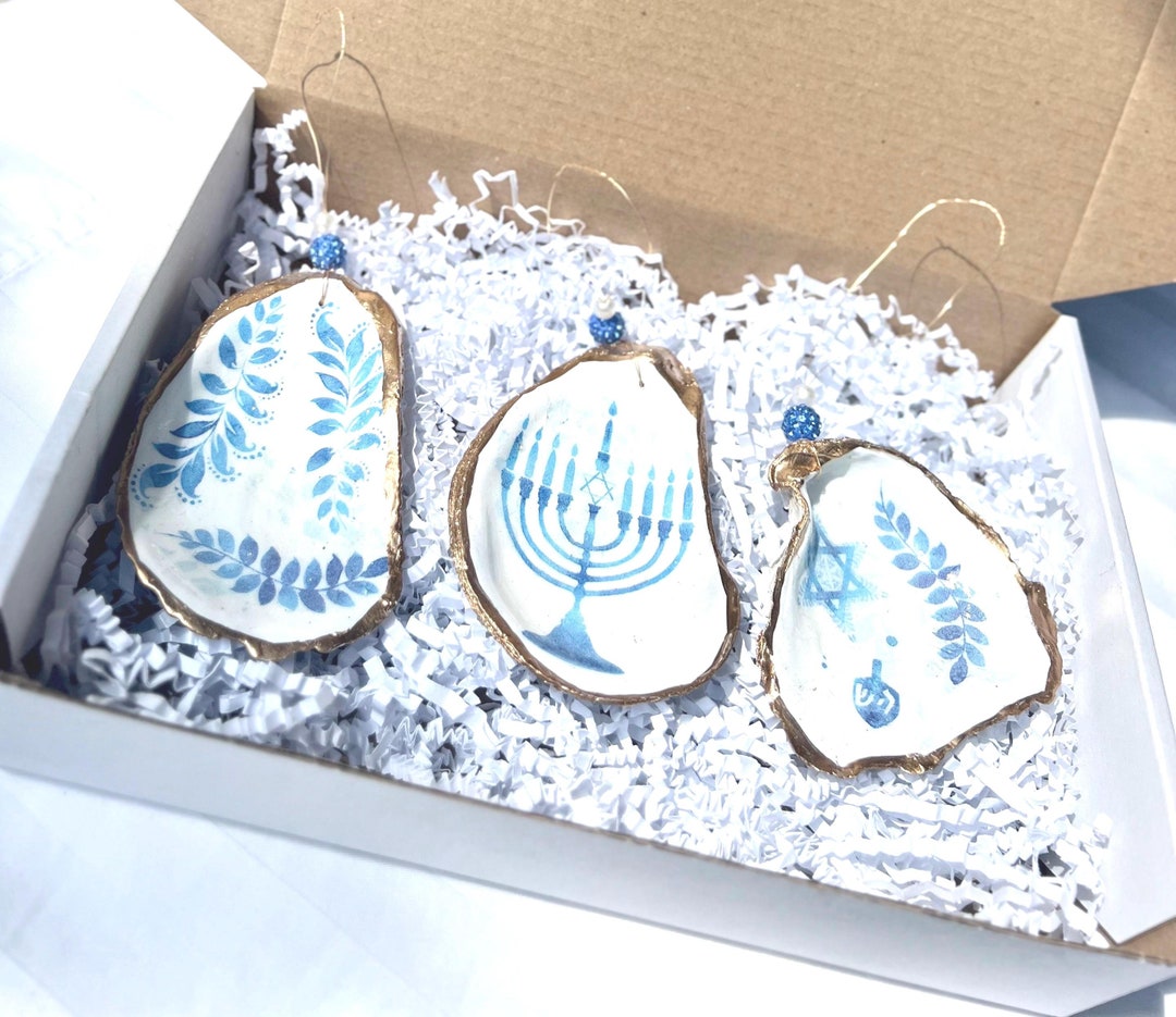 Hanukkah Oyster Shell Ornament Gift Set. Hanukkah Bush Ornament. Jewish ...