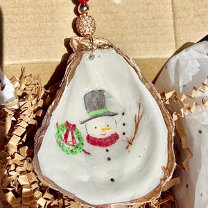 Cute Snowman With Wreath Decoupaged Christmas Ornament. Snowman Shell ...